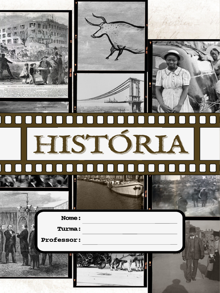 Capa de Livro e Caderno de História Escolar Fotográfico Marrom Preto e ...