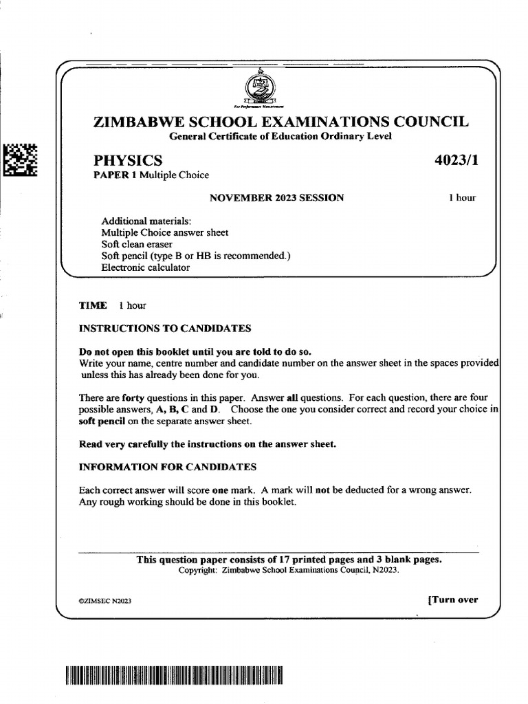 O Level Phy P1 N2023 | PDF