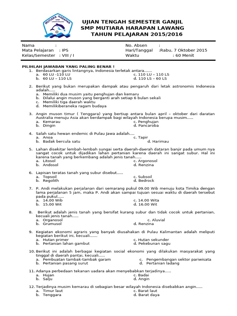 Kop Ujian Tengah Semester Ganjil | PDF