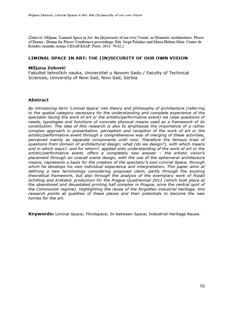 Liminal Space in Art: Insecurity & Vision | PDF | Space | Liberal Arts ...