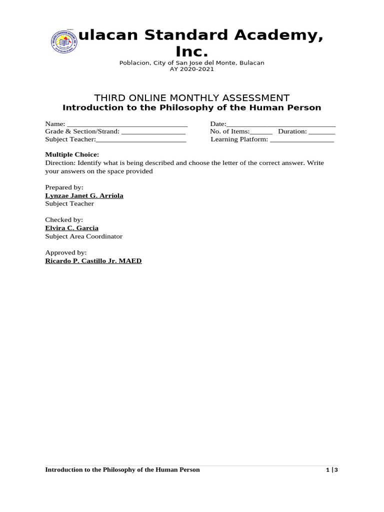 Third Exam (Intro to Philosophy) | PDF