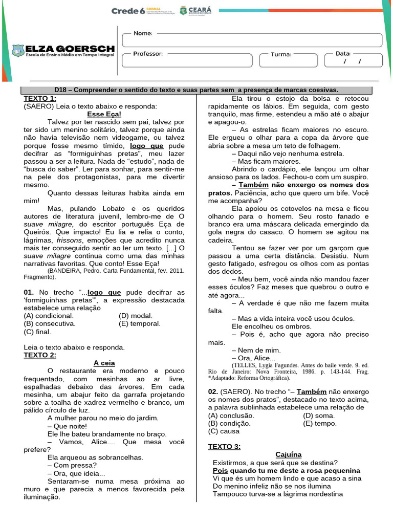 Compreensão de Texto sem Coesão | PDF