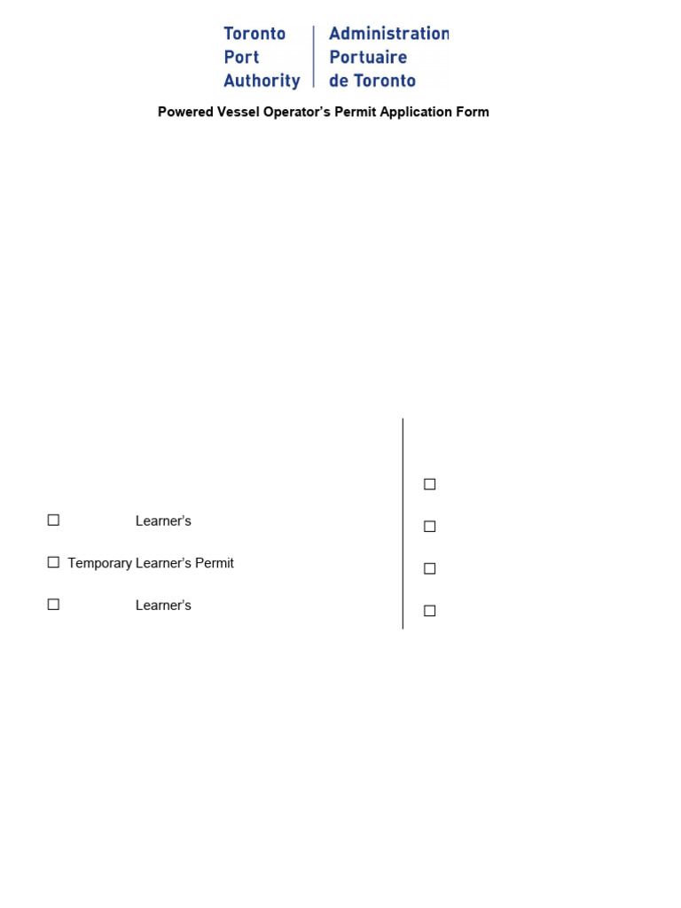 Powered Vessel Operator Permit Application | PDF