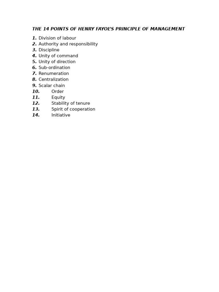 Henry Fayol's 14 Management Principles | PDF
