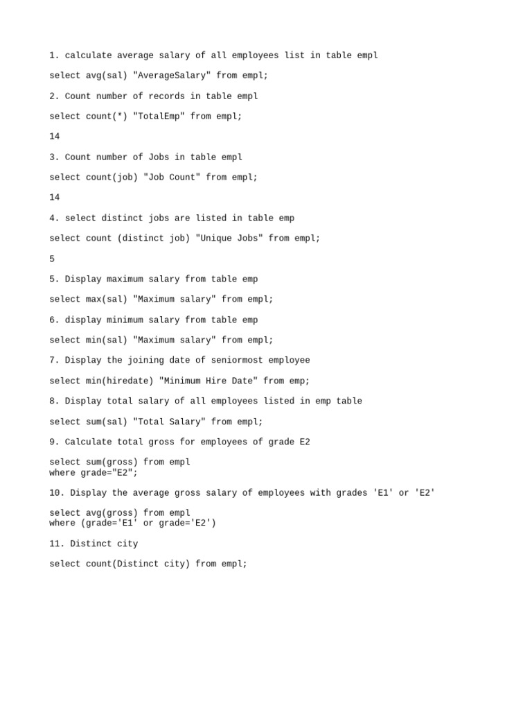Queries On Employee Database | PDF