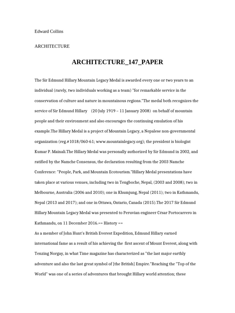 Architecture 147 Paper | PDF | Mountain Climbers | Mountaineering