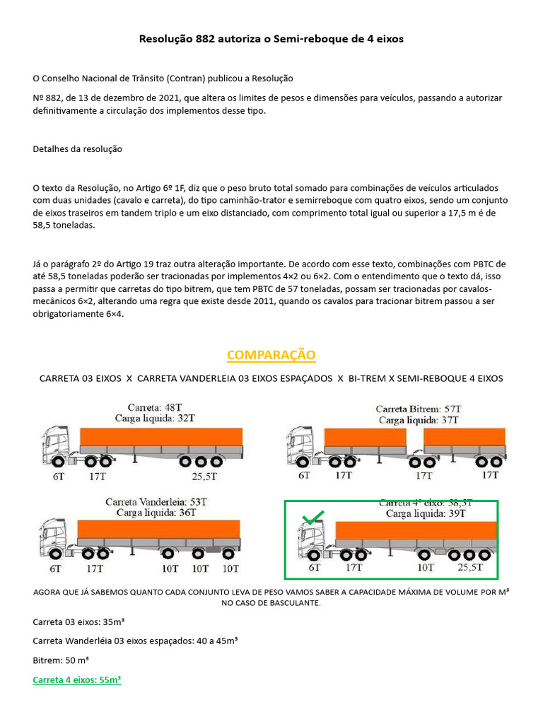 Carreta 4 Eixos Resolução Contran e Especificações e Comparatrivo | PDF ...