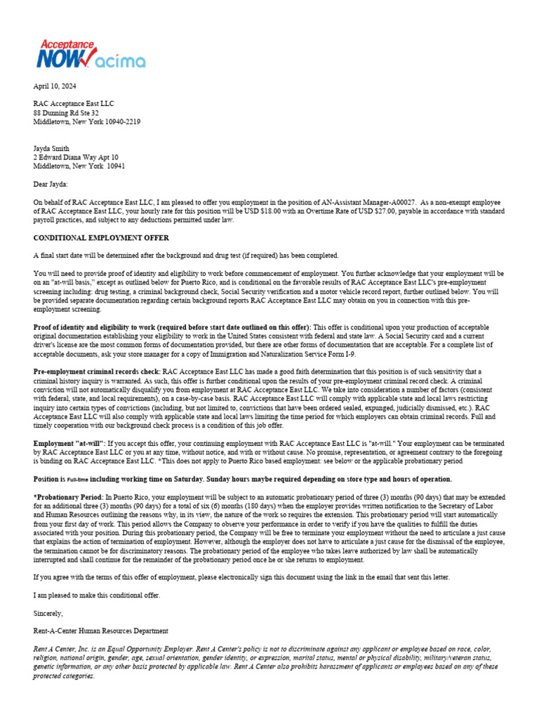 Offer Letter | PDF | Discrimination | Criminal Record