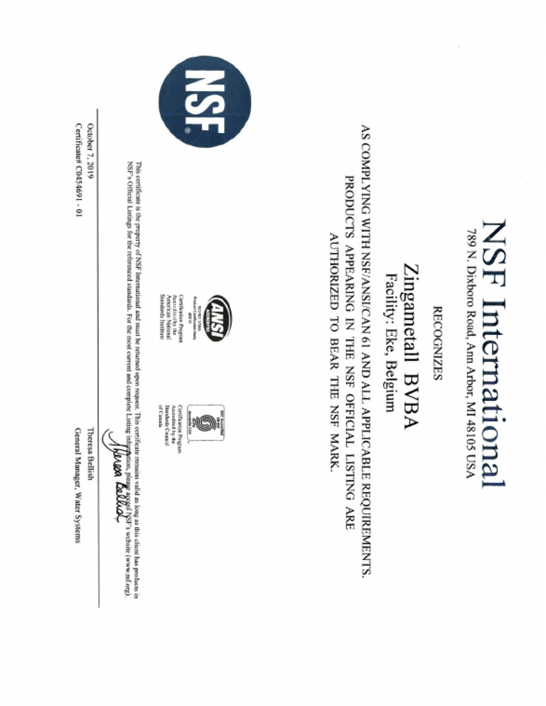 NSF Recognization Zingametall, Eke | PDF