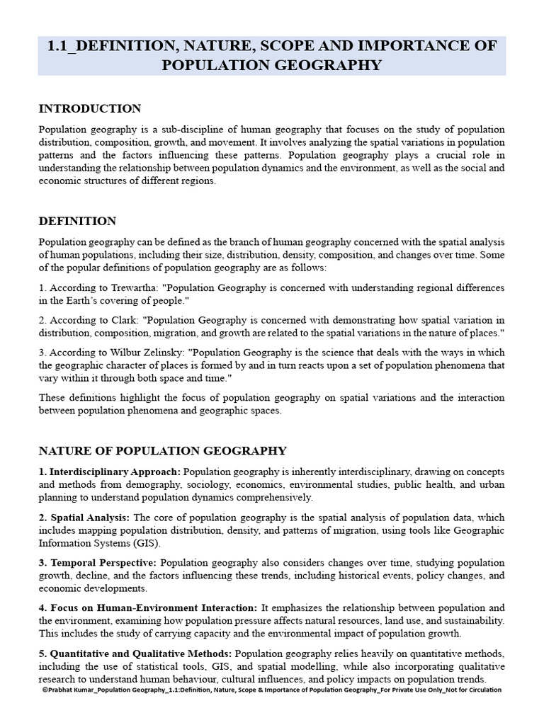 1.1 - Population Geography-Definition, Nature, Scope and Importance ...