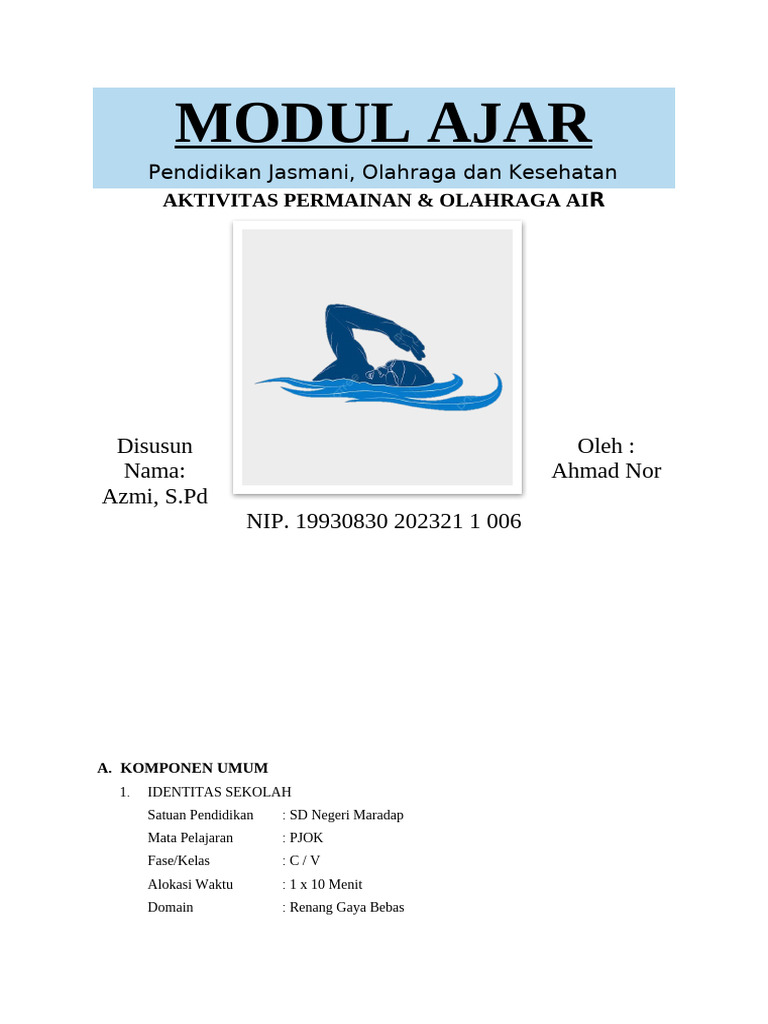 Modul Ajar PJOK Renang | PDF | Karier & Perkembangan
