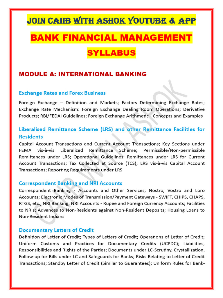 BFM SYLLABUS JUNE 2024 | PDF | Banks | Derivative (Finance)
