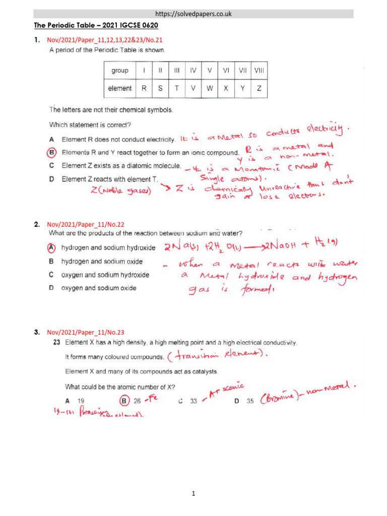 2021N The Periodic Table IGCSE - Solved | PDF