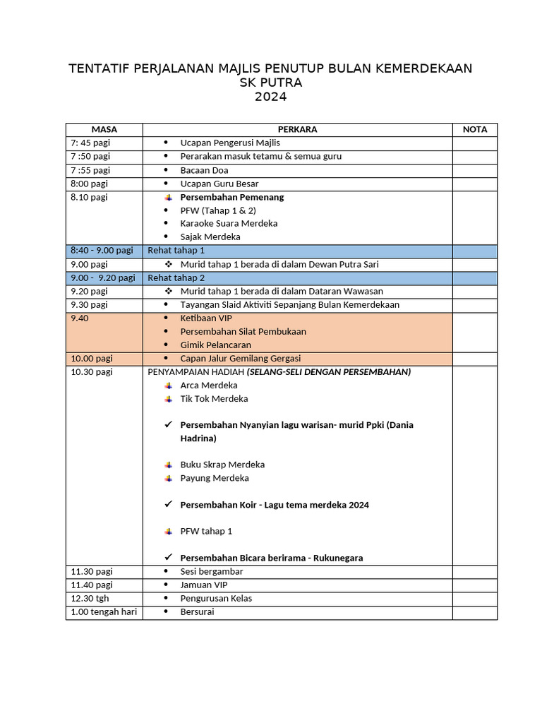 Tentatif Majlis Penutup Bulan Kemerdekaan | PDF