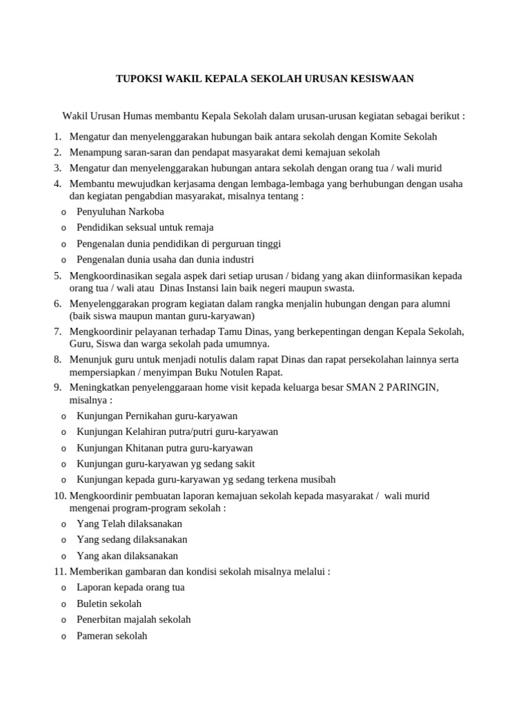 Tupoksi Wakil Kepala Sekolah Urusan Humas | PDF | Kesehatan Holistik