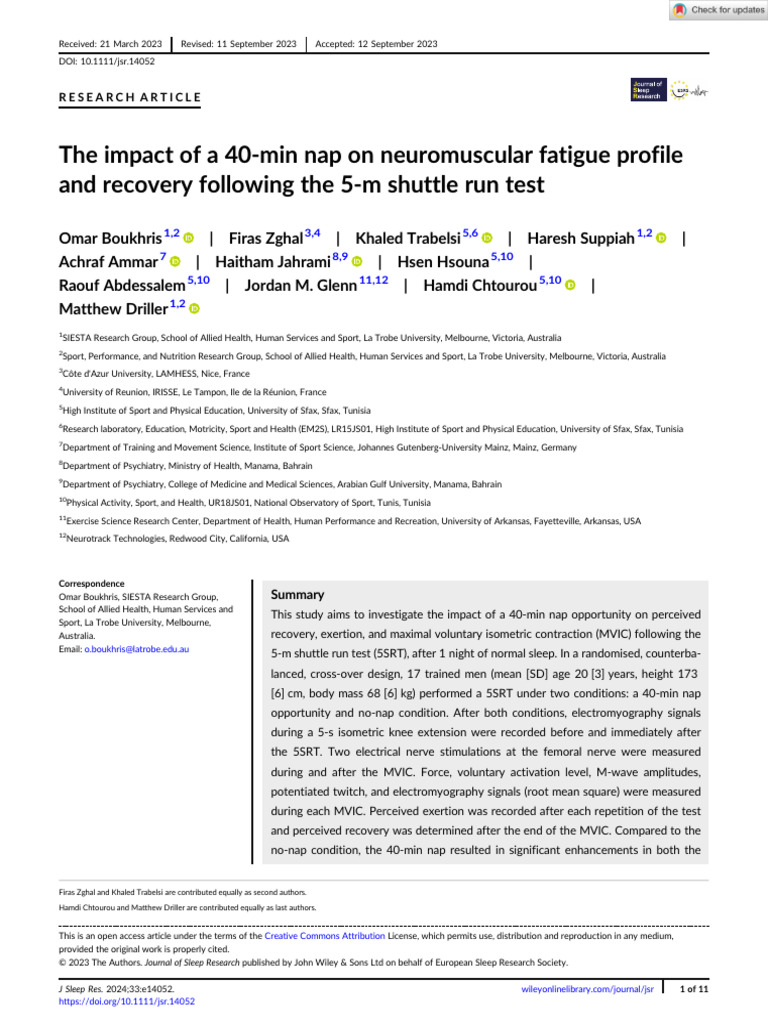 The Impact of A 40-Min Nap On Neuromuscular Fatigue Profile and ...