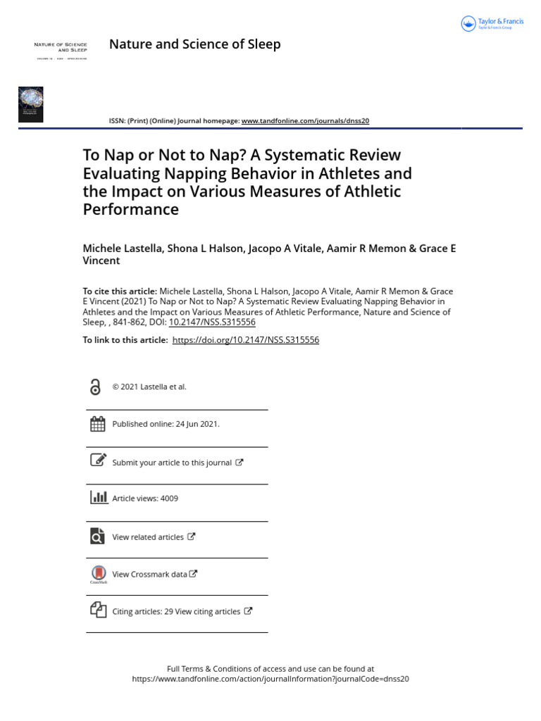 To Nap or Not To Nap A Systematic Review Evaluating Napping Behavior in ...