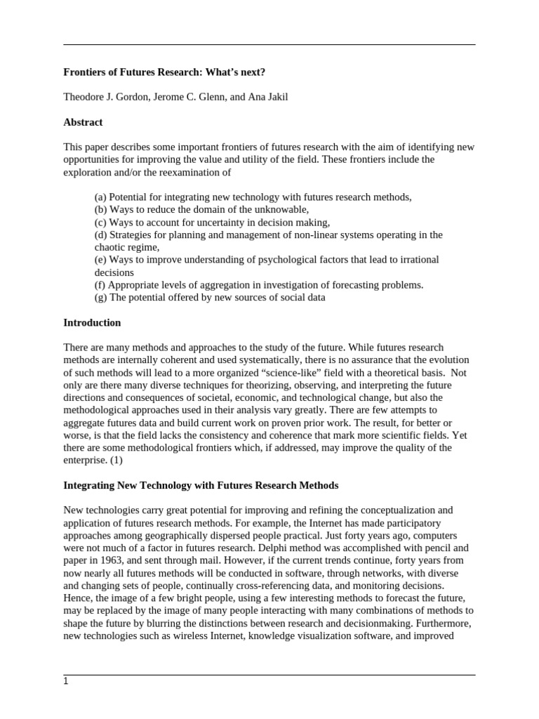 Frontiers in Futures Research Methods | PDF | Chaos Theory | Nonlinear ...