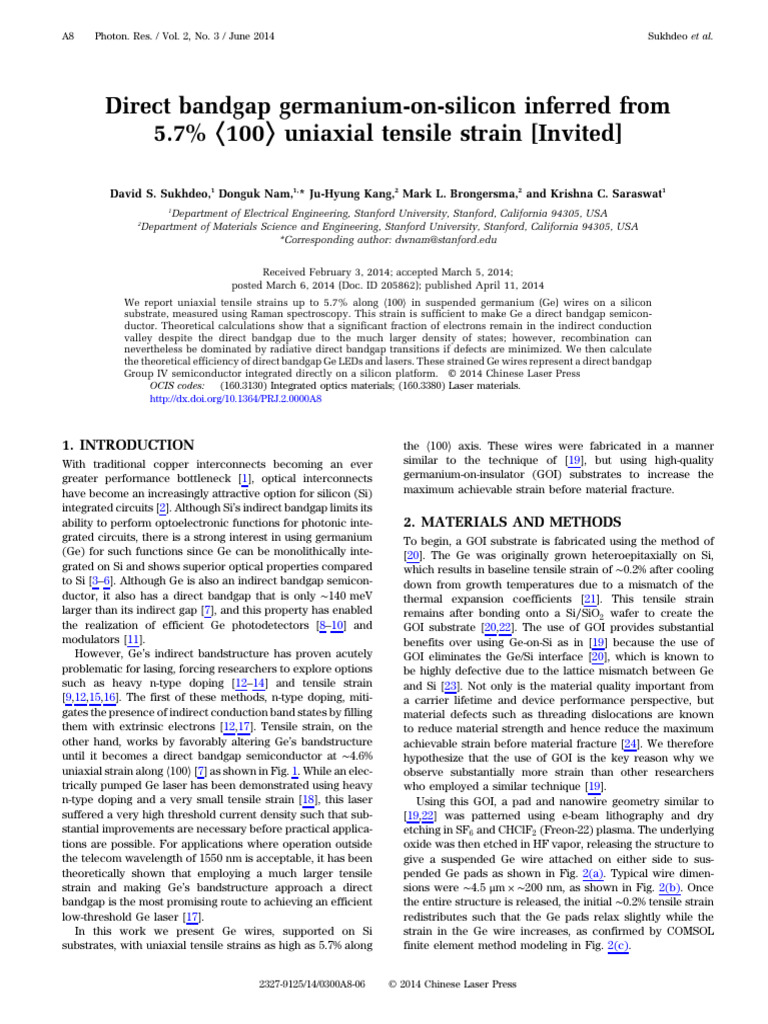 Saraswat - Direct Bandgap Germanium-On-Silicon Inferred From 5.7% 100 ...