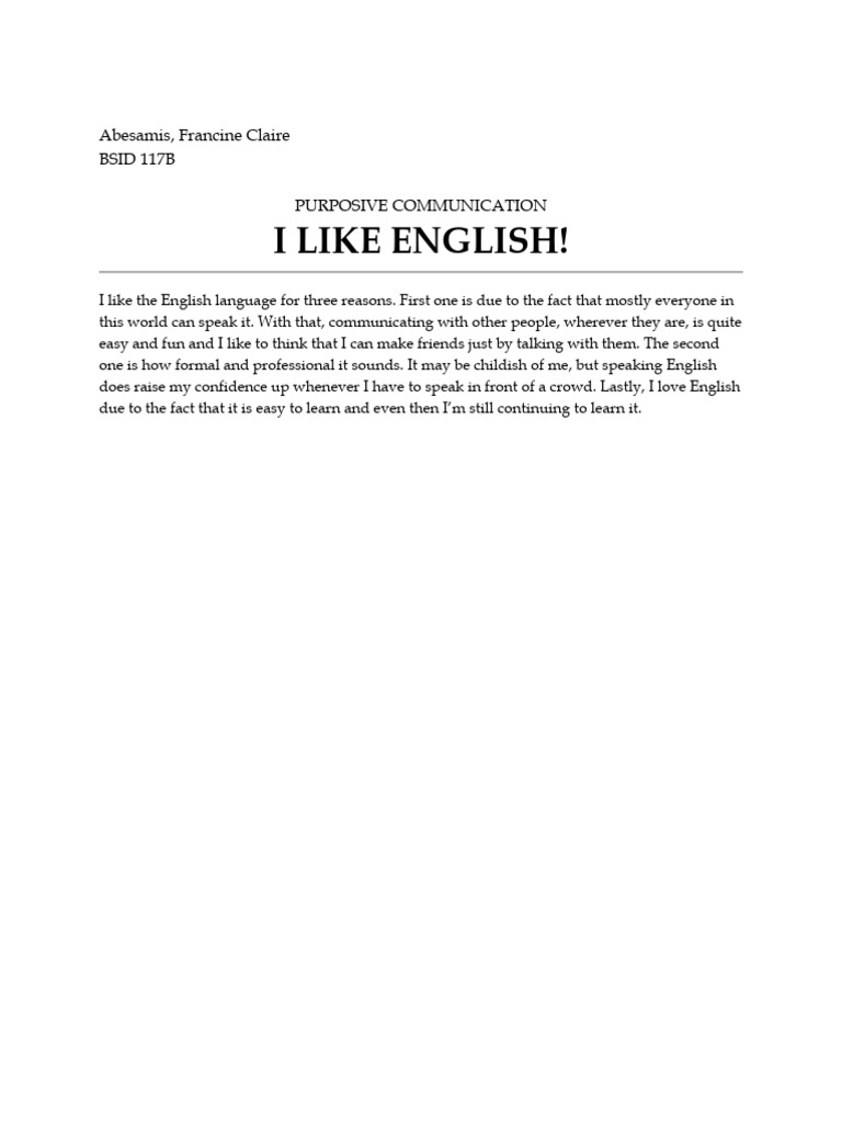 Purpcom I Like English Abesamis | PDF | Career & Growth