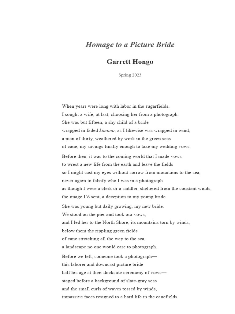 "Homage to a Picture Bride: A Poetic Journey" | PDF | Travel | Art