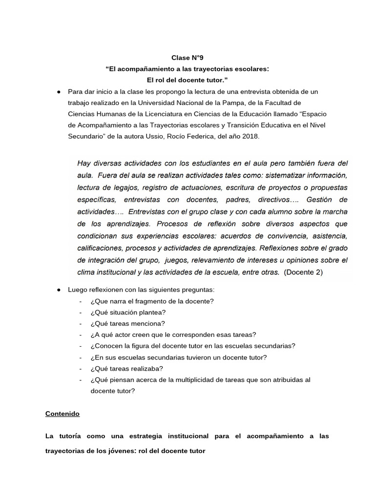 Clase N9 - Rol Del Docente Tutor | PDF | Enseñando | Escuelas