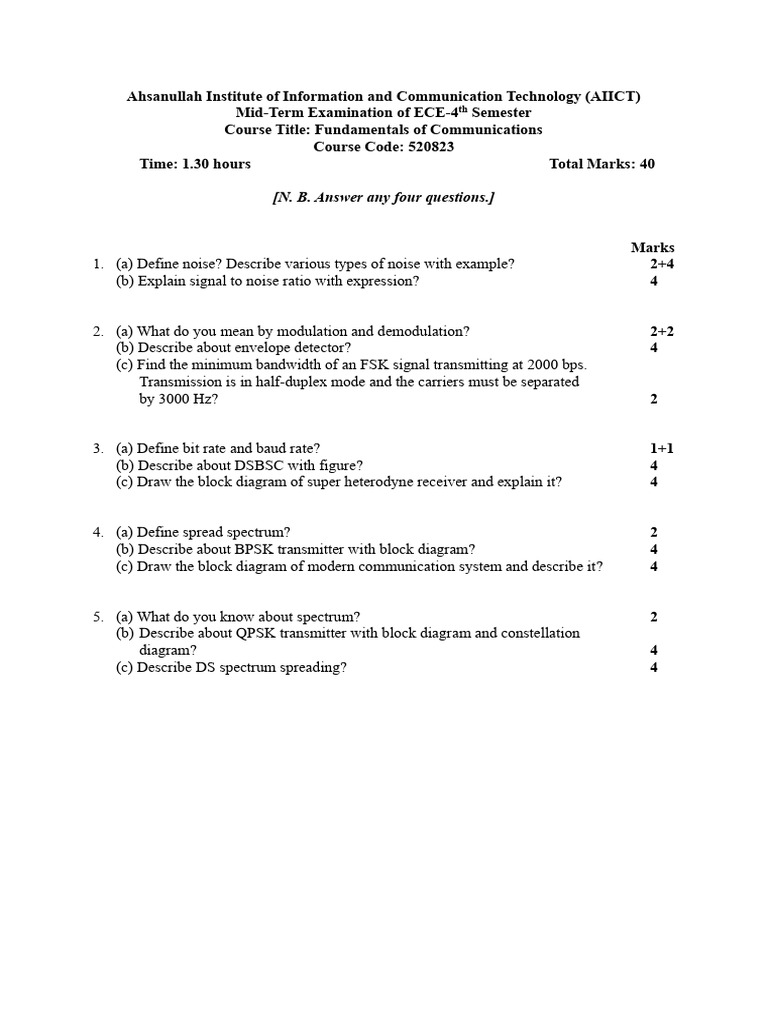 ECE-4th Semester Mid-Term Examination | PDF