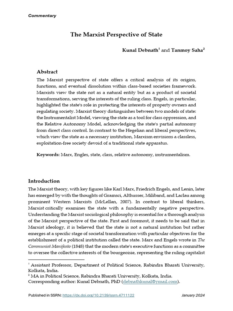 Relative Autonomy of The State, Tanmoy Saha | PDF | Marxism | State ...