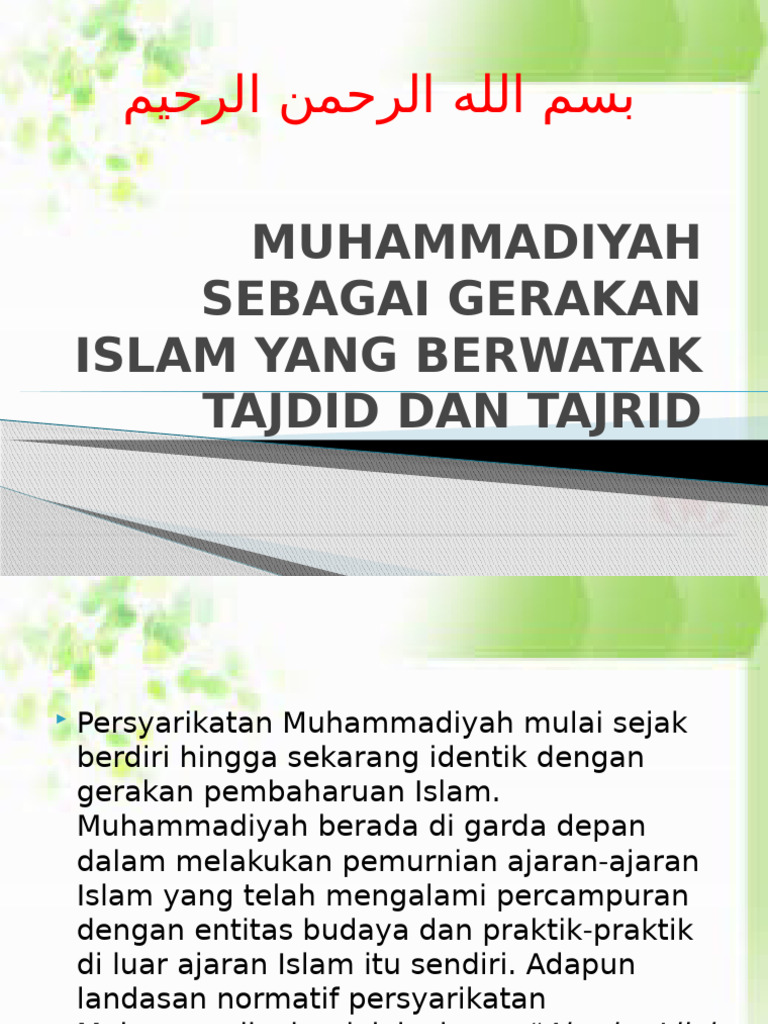 Muhammadiyah Sebagai Gerakan Islam Yang Berwatak Tajrid Dan Tajdid | PDF | Pengembangan Diri
