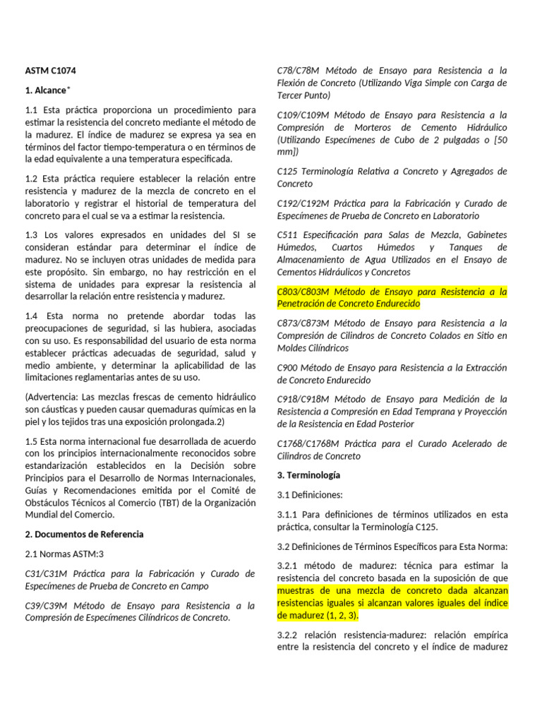 ASTM C1074 (Español) | PDF | Hormigón | Temperatura