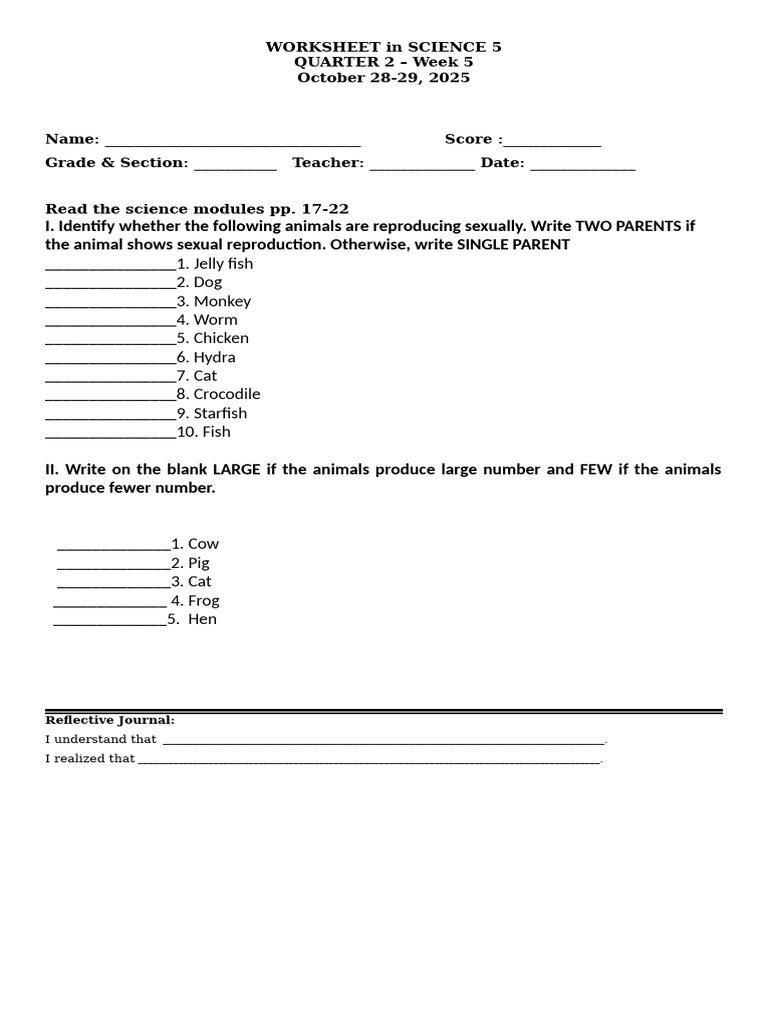 SCIENCE-5-WORKSHEET-2ND-WEEK-5-October-28-29 | PDF