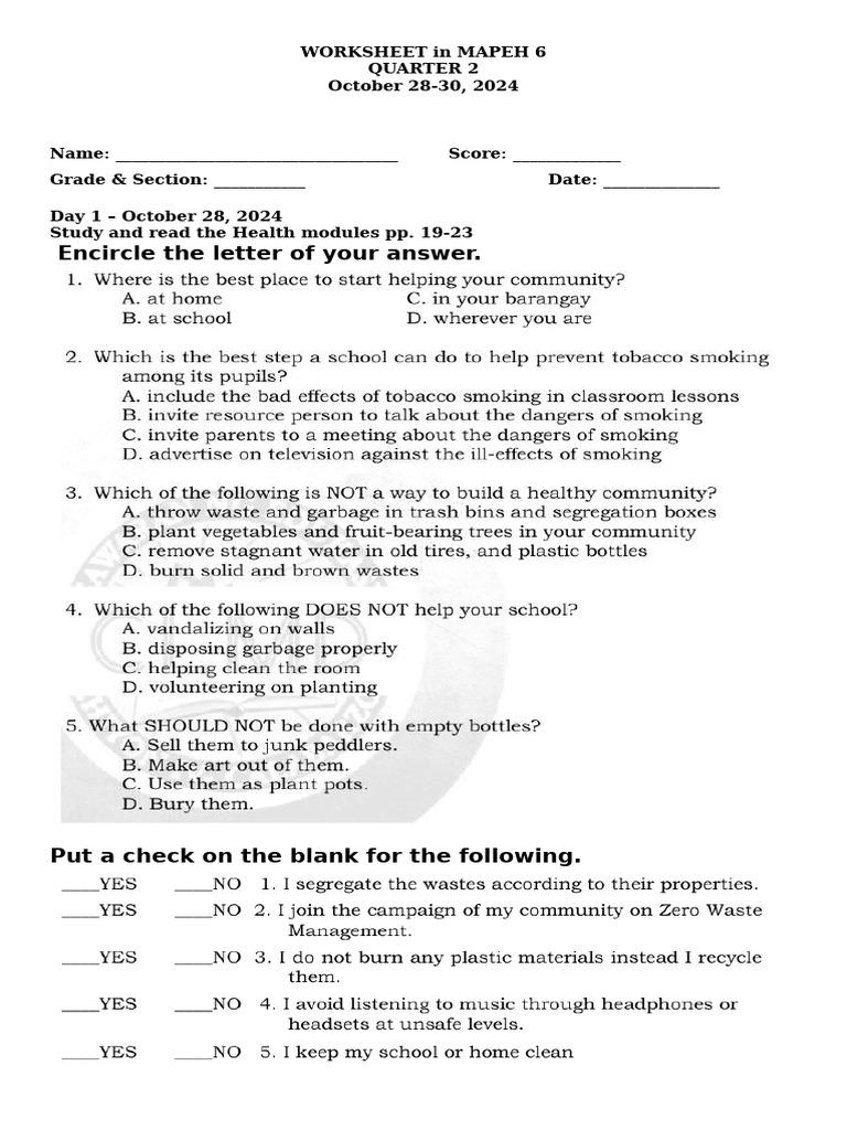 WORKSHEET in MAPEH 6 MODULAR | PDF