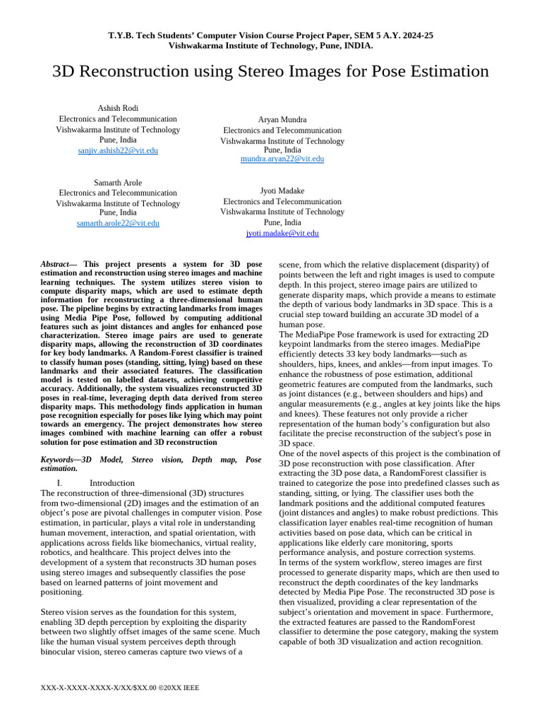 3D Reconstruction Using Stereo Images For Pose Estimation | PDF | 3 D Computer Graphics ...