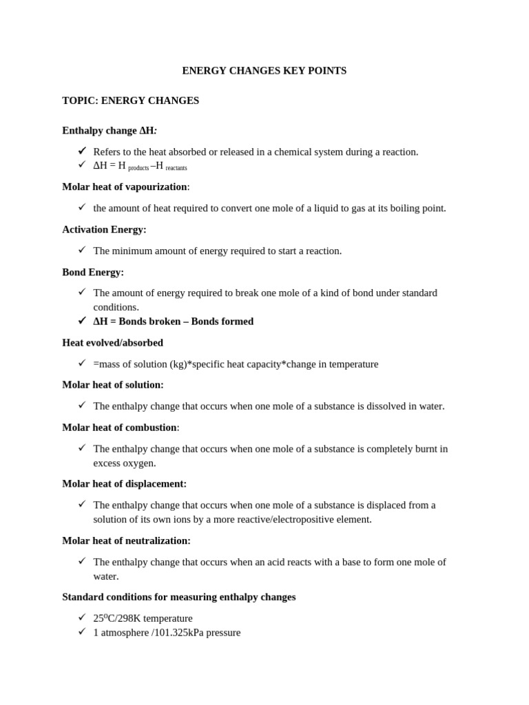 Energy Changes Keypoints | PDF