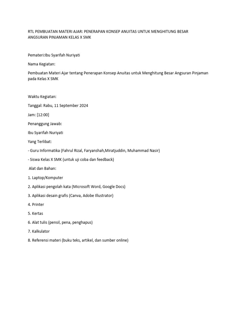 RTL Pembelajaran TKJ | PDF | Karier & Perkembangan