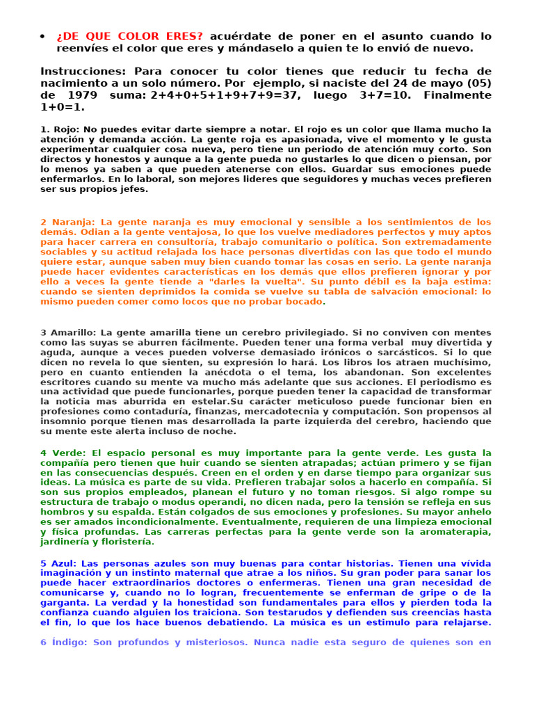 Test para descubrir tu color personal | PDF | Las emociones
