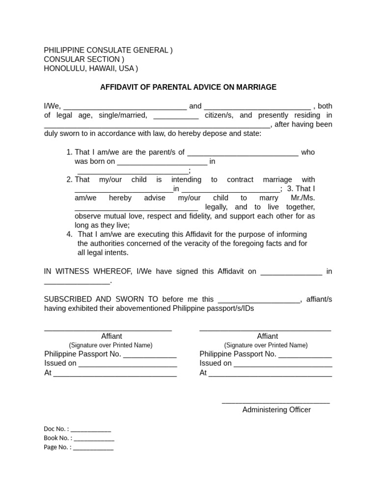 Affidavit of Parental Advice for Marriage | PDF | Law