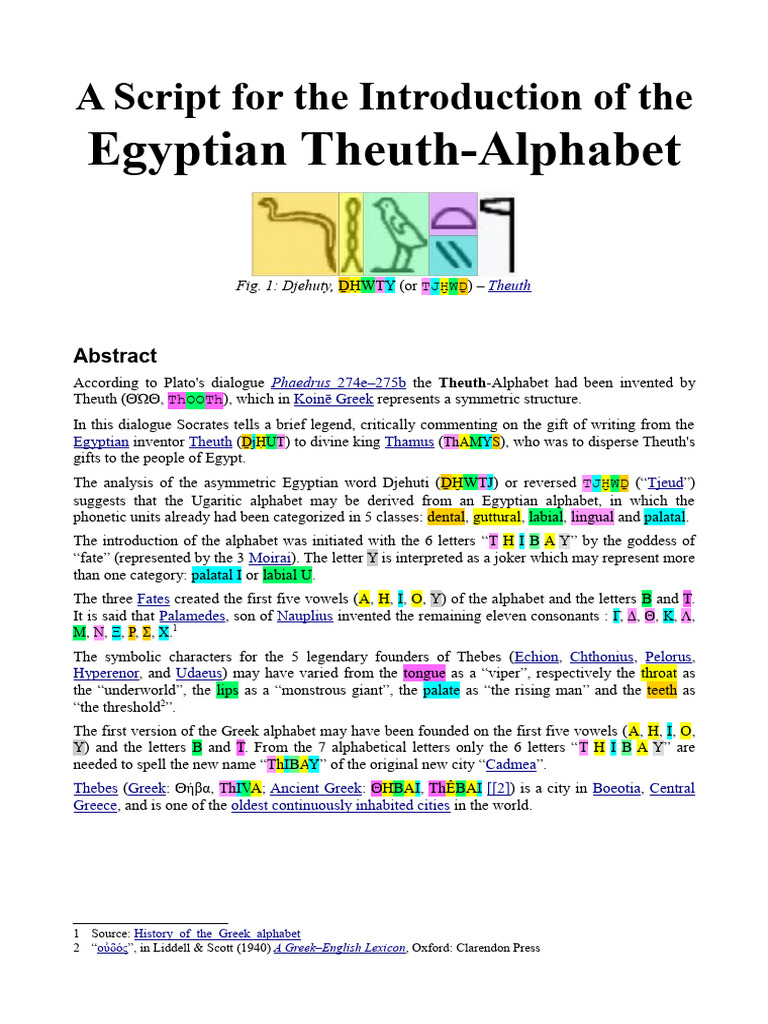 A Script For The Introduction of The Egyptian Theuth-Alphabet | PDF