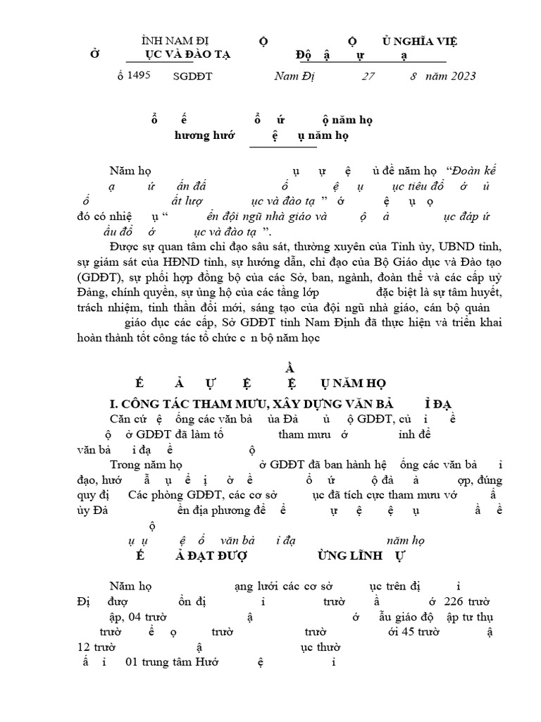 CV 1495 Bao Cao Tong Ket Cong Tac To Chuc Can Bo Nam Hoc 2022-2023 Phuong Huong Nhiem Vu Nam Hoc ...