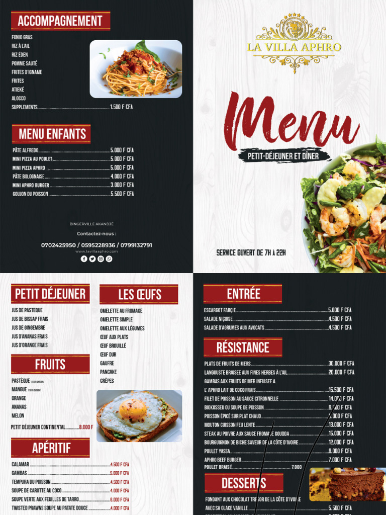 Menu La Villa Aphro CI | PDF