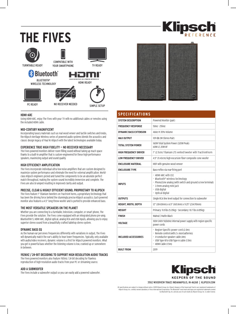 The Fives Spec Sheet v05 1 | PDF | Loudspeaker | Audio Electronics