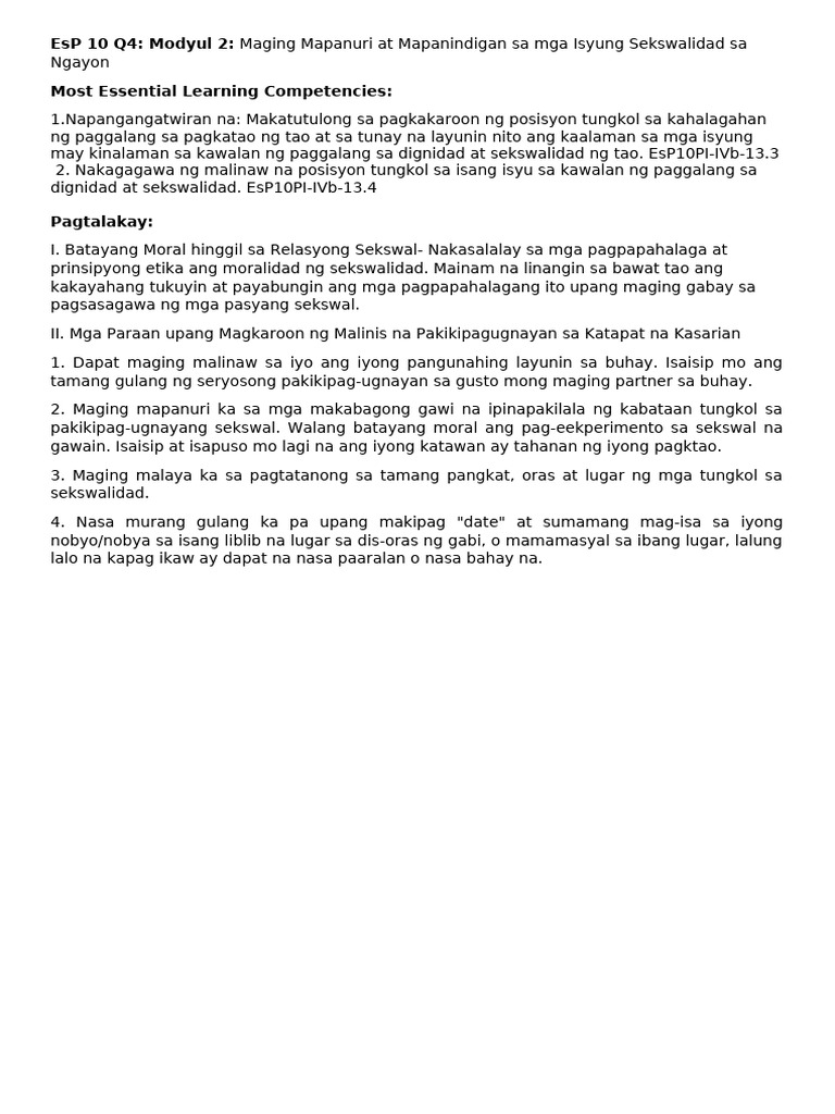 EsP 10 - Q4 - Modyul 2 Outline | PDF