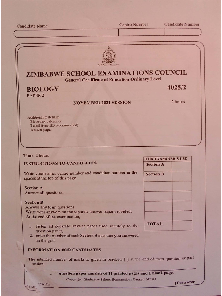 Biology Paper 2 4025 | PDF