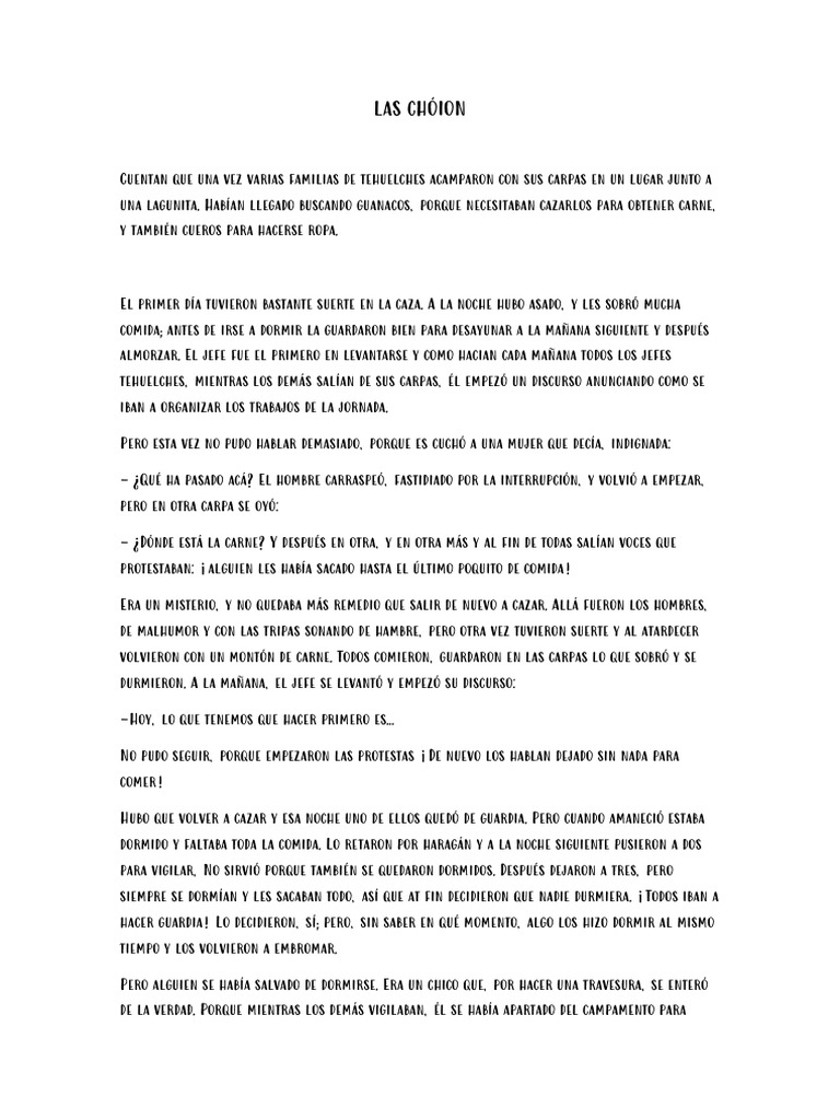 Las Chóion: Cuento Tehuelche sobre Magia | PDF