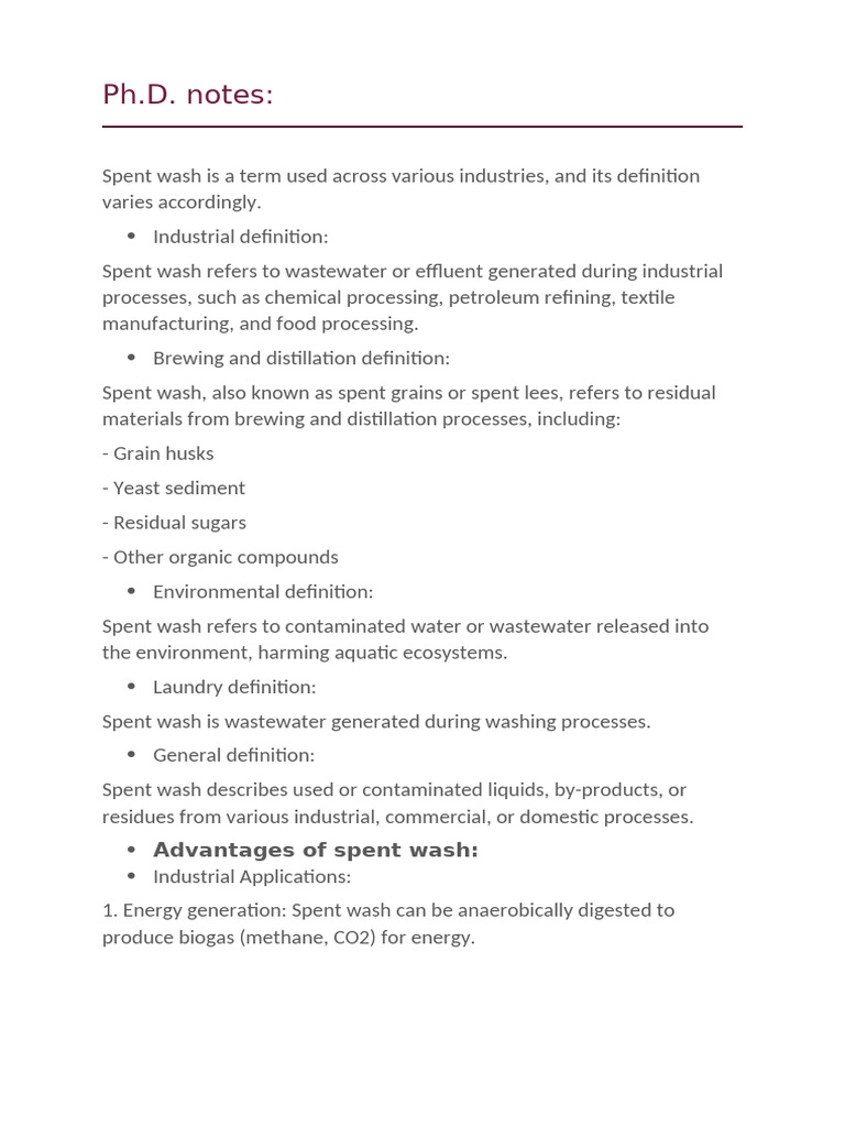 Understanding Spent Wash Applications | PDF