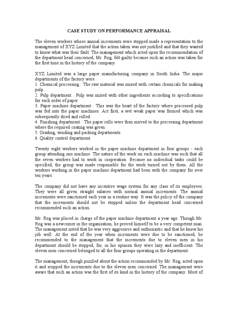 Performance Appraisal Case Study Analysis | PDF | Pulp (Paper) | Paper