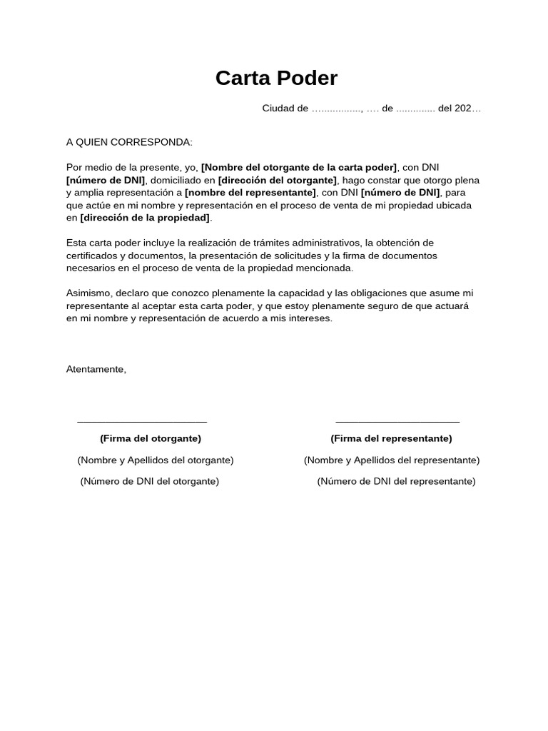 Carta Poder para Vender Una Propiedad | PDF | Política | Ciencias sociales
