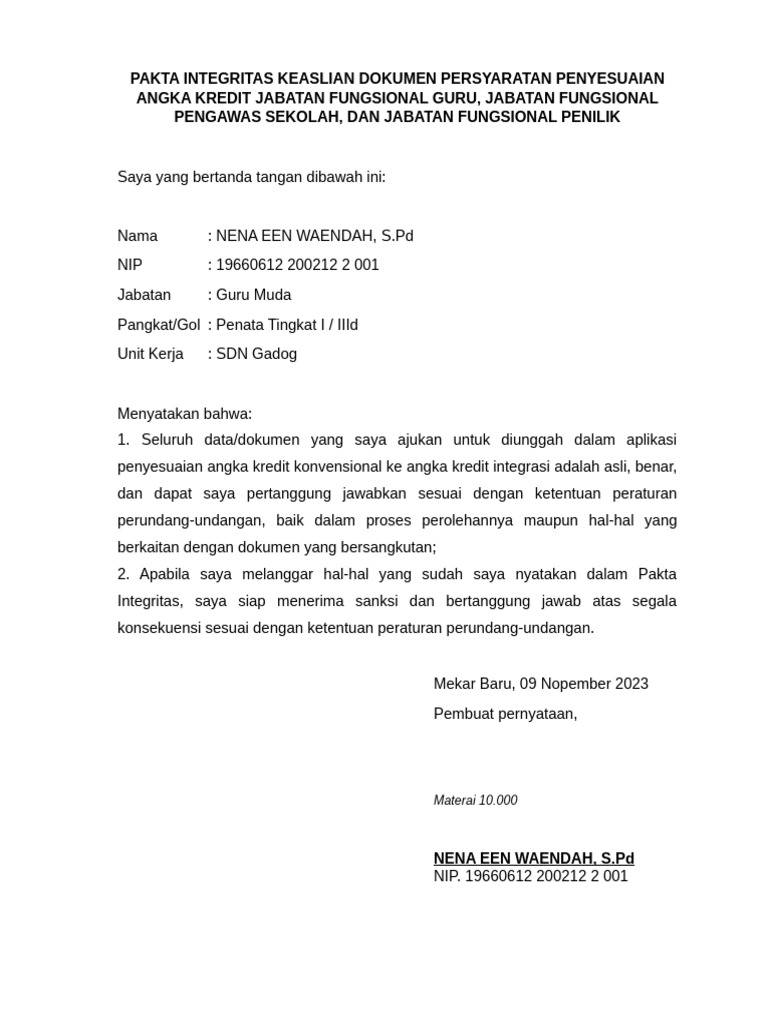 Fakta Integritas Konversi Pak | PDF