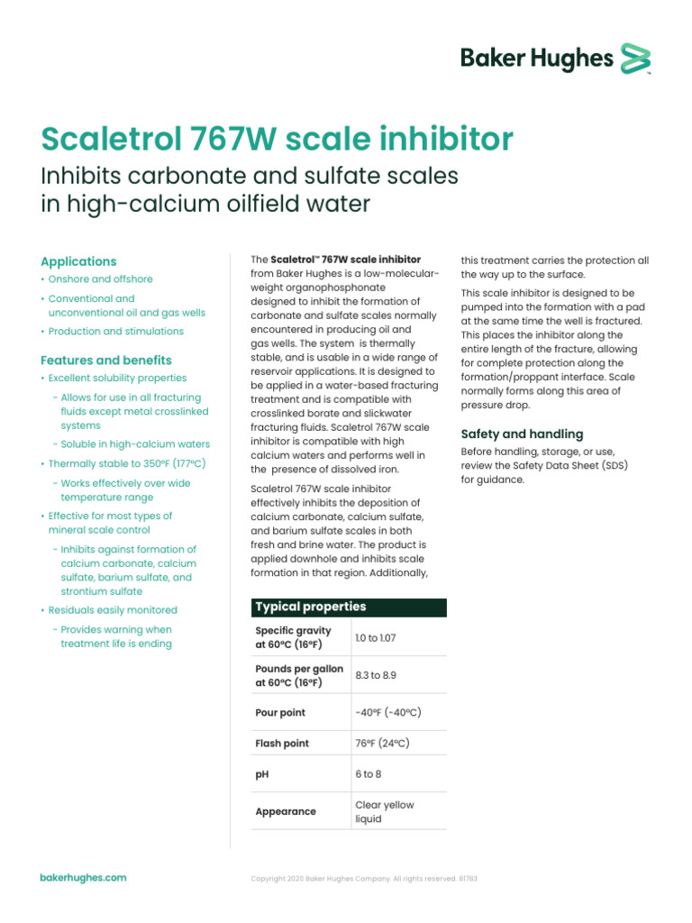 Scaletrol 767W Scale Inhibitor Spec PDF | PDF | Calcium | Petroleum ...