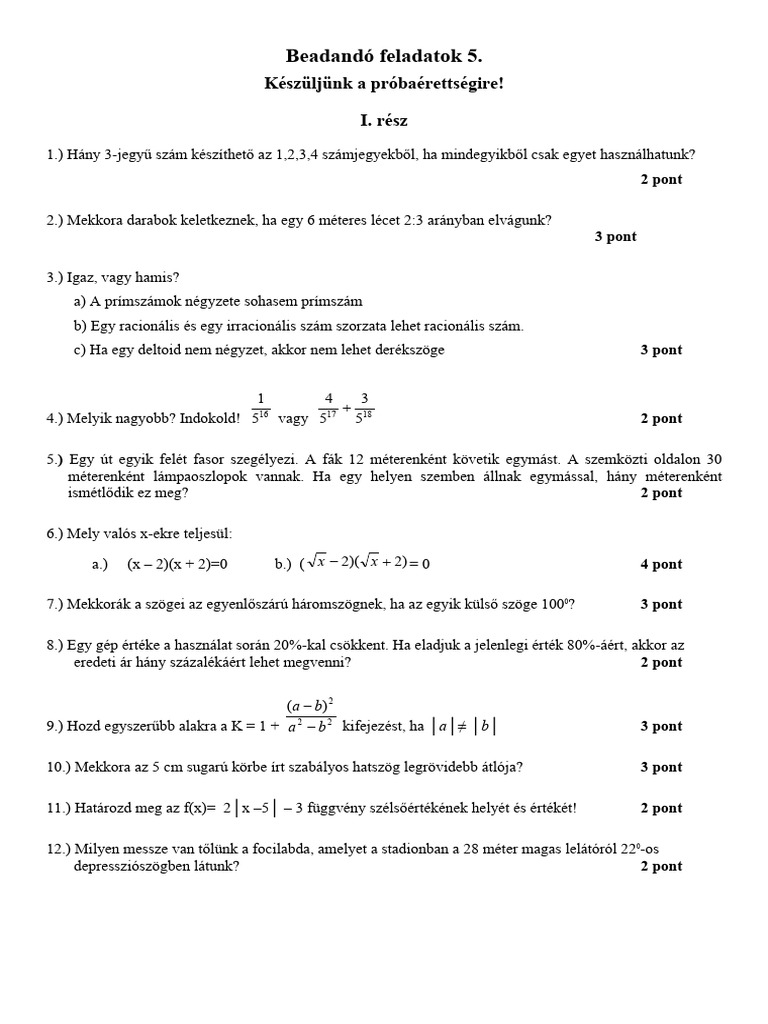 Beadandó feladatok 5. | PDF